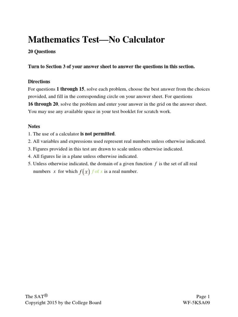 Sat Practice Test 1 Math No Calculator Assistive Technology | PDF ...