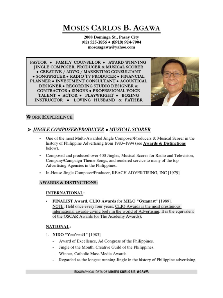 PTR MOSES CARLOS B. AGAWA - RESUME / CV - Updated December 2010 | PDF ...
