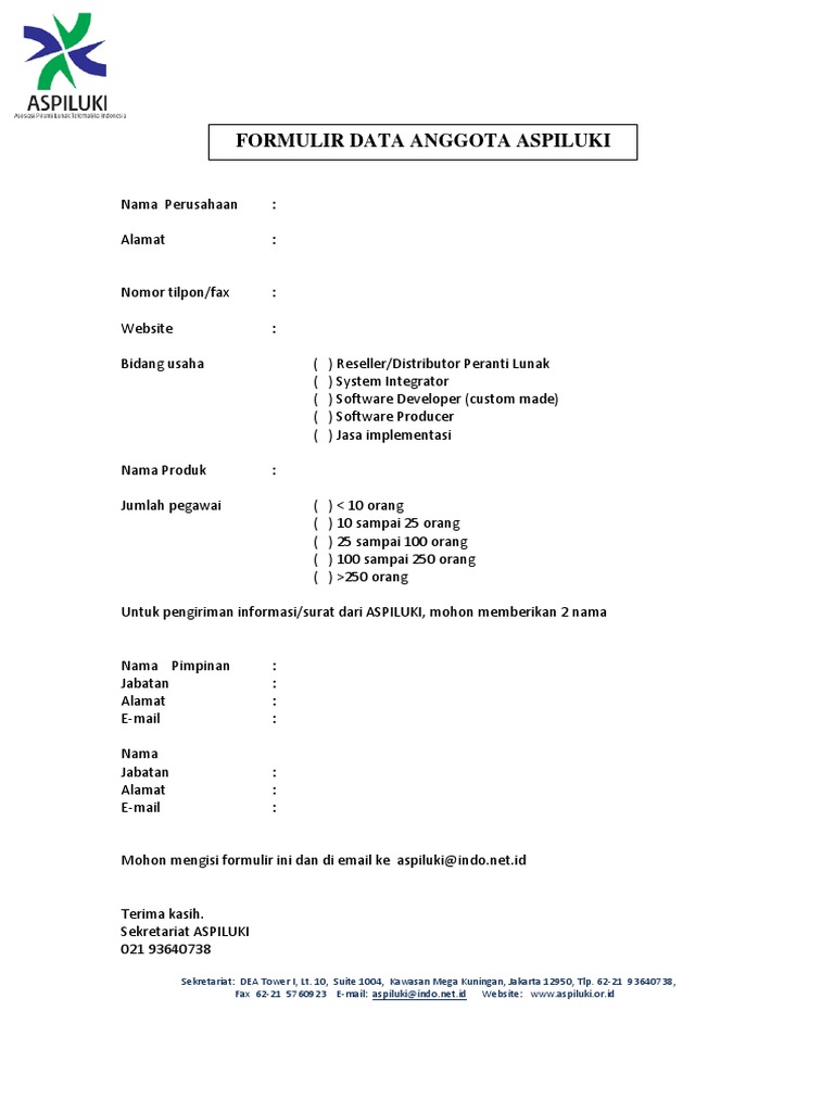 Formulir Data Anggota Aspiluki | PDF