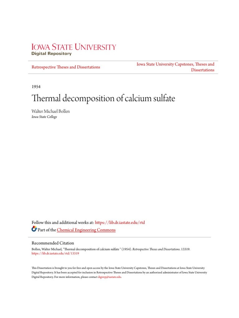 Thermal Decomposition of Calcium Sulfate PDF | PDF | Sulfur | Gypsum