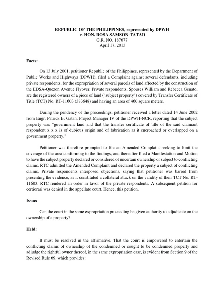 The Court's Authority to Determine Ownership in Expropriation ...