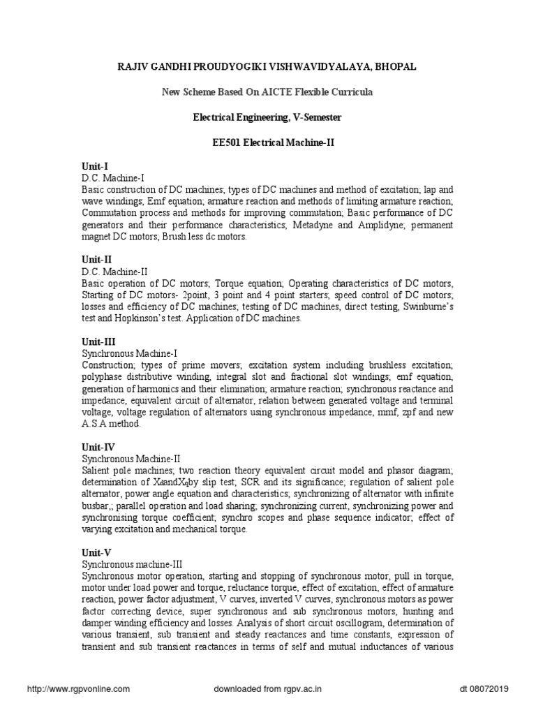 RGPV Syllabus Btech Ee 5 Sem All Subjects | PDF | Electric Motor ...
