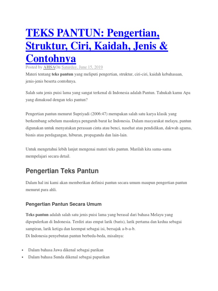 Panduan Lengkap Teks Pantun | PDF