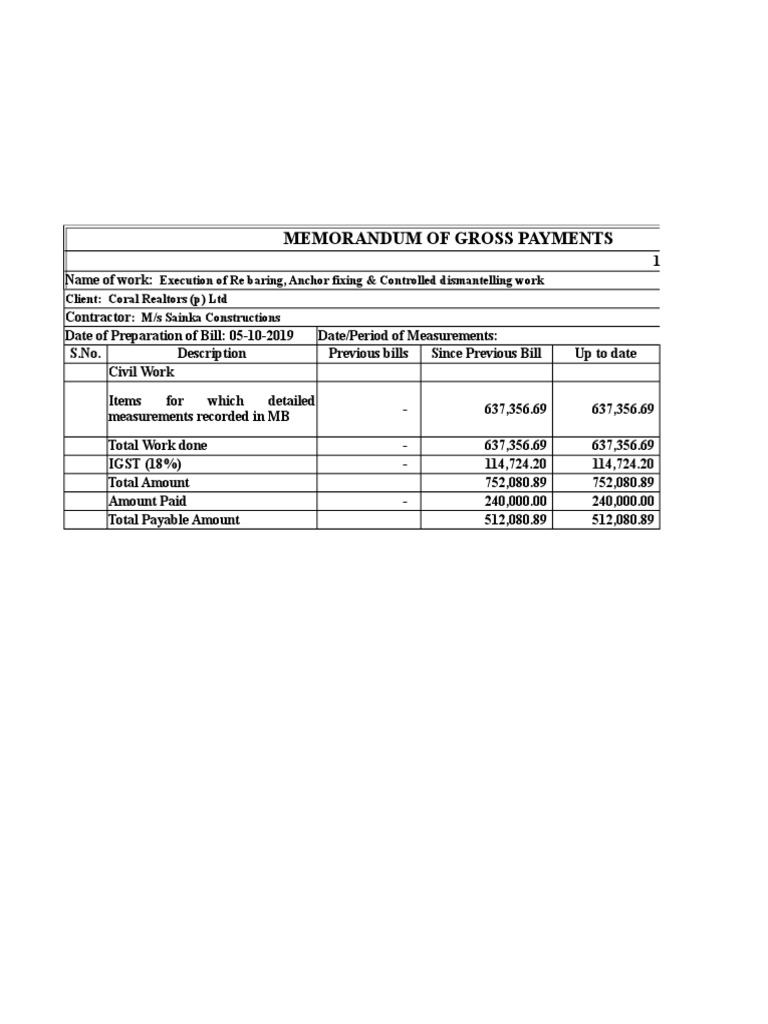 1st RA Bill | PDF | Concrete | Civil Engineering