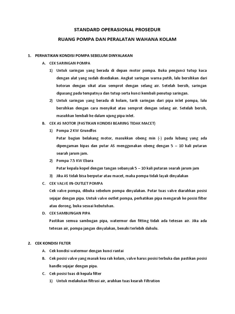 Sop Ruang Pompa | PDF