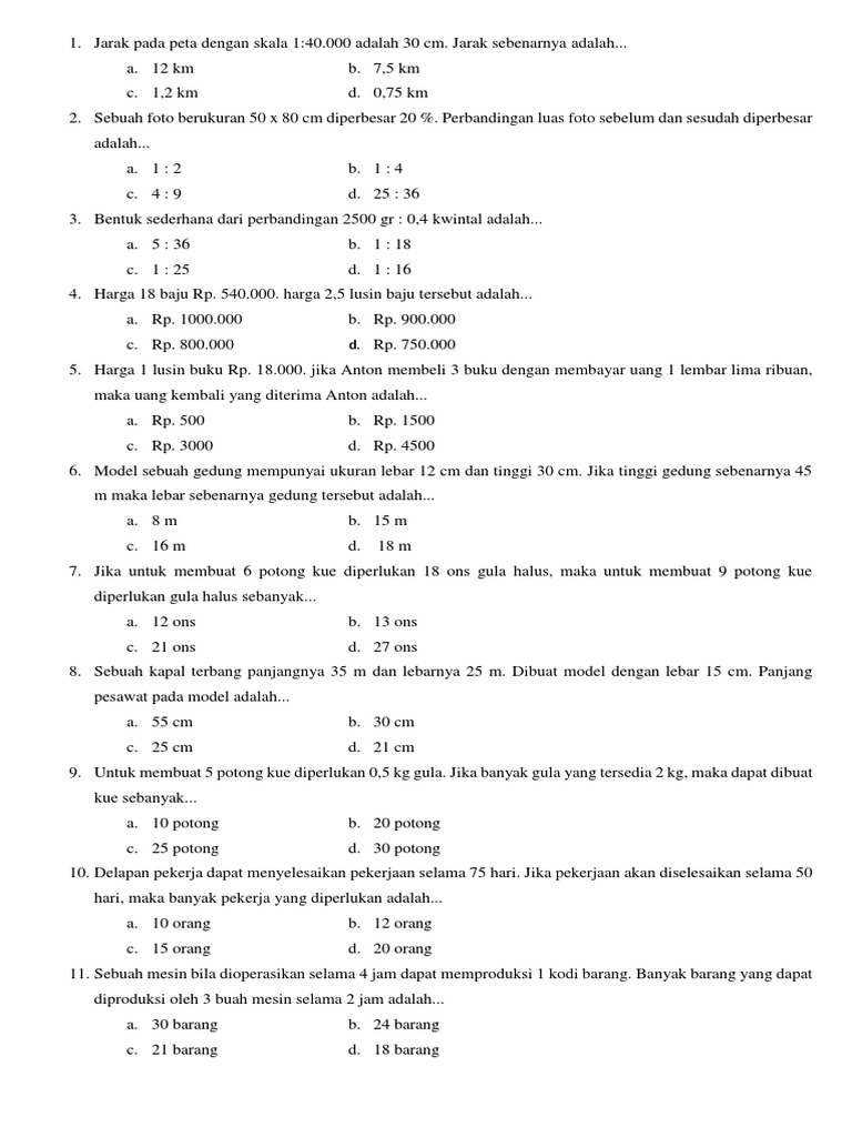 Soal Perbandingan Pilgan | PDF