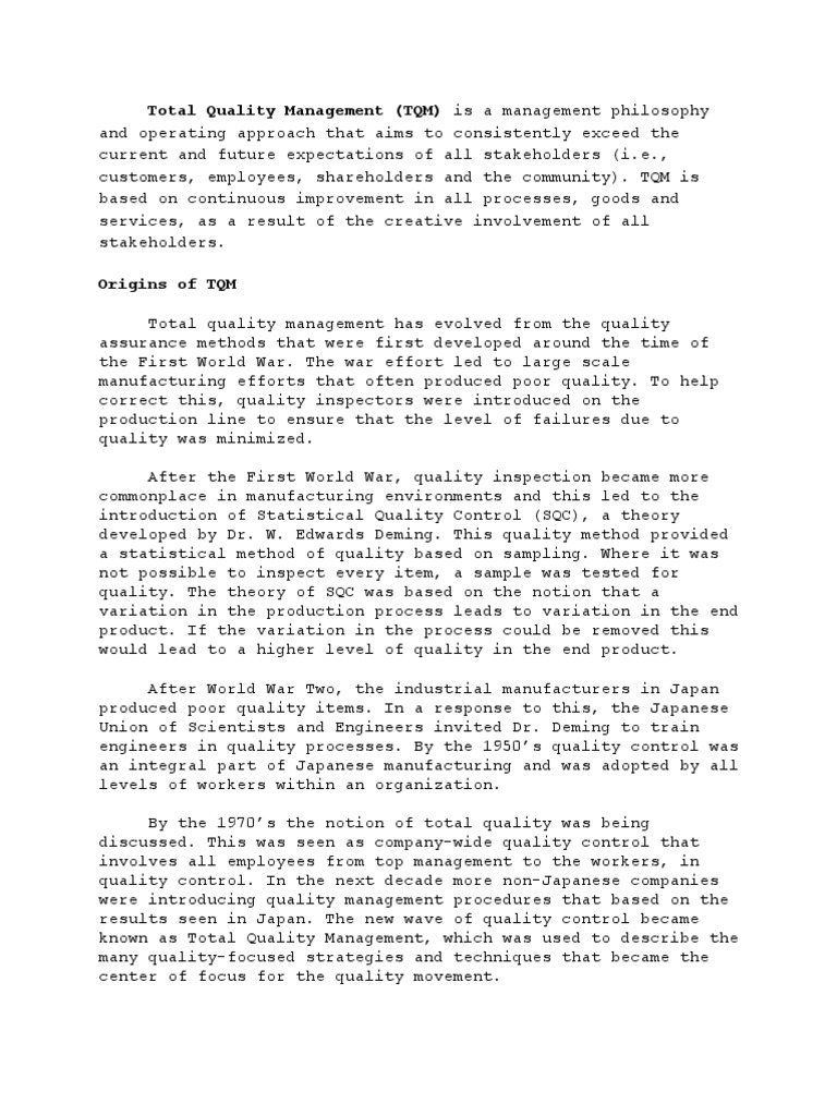 Total Quality Management (TQM) Is A Management Philosophy | PDF ...