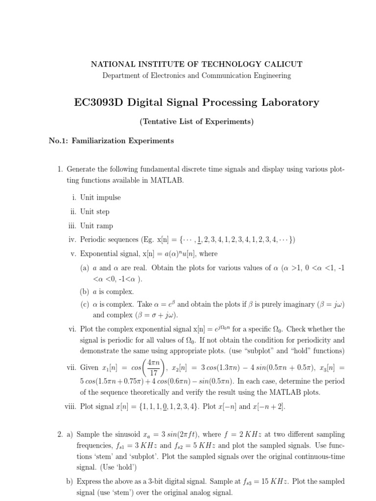 DSP Lab ExptList 2020 | PDF | Discrete Fourier Transform | Sampling (Signal Processing)