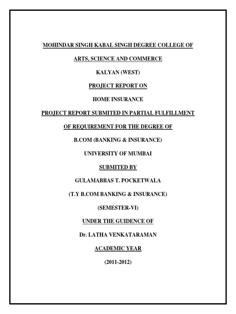 Project On Home Insurance PDF | PDF | Home Insurance | Deductible