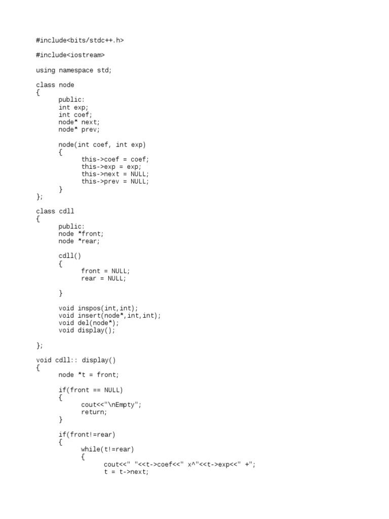 Doubly Linked List Polynomial Addition Multiplication Pdf Algorithms And Data Structures