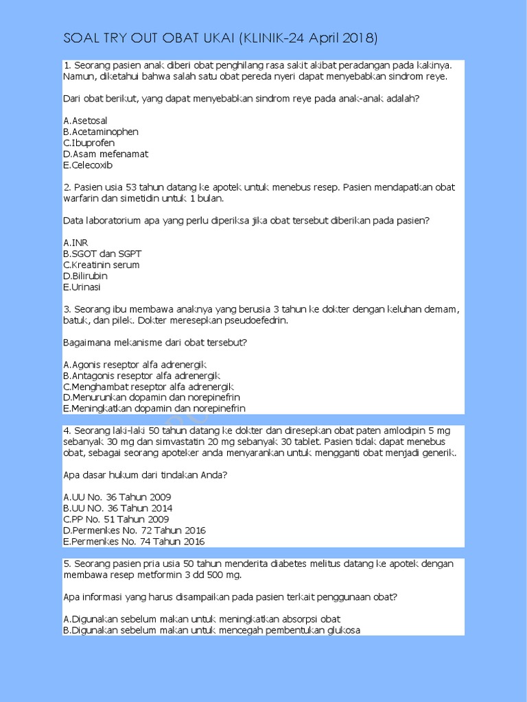 Soal Try Out Obat UKAI Bag Klinik-1 | PDF
