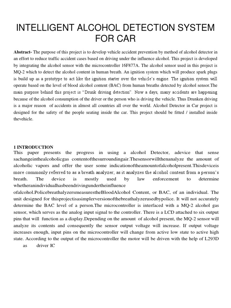 Intelligent Alcohol Detection System For Car | PDF | Driving Under The ...