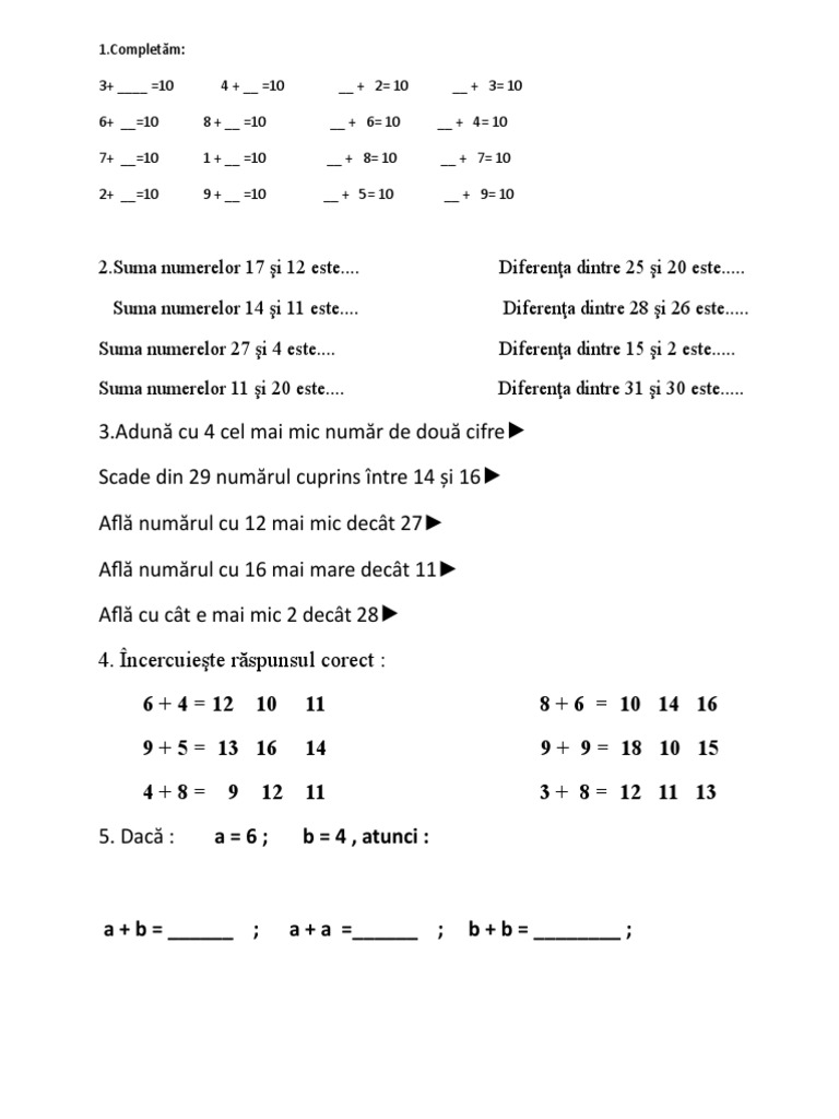 Fisa - de - Lucru - Matematica - Adunari Si Scaderi 0-31 | PDF