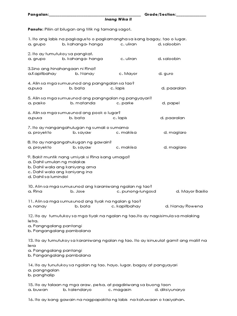 Inang Wika 2 1st Quarter Reviewer | PDF
