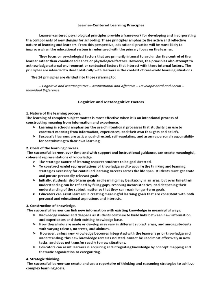 Learner-Centered Learning Principles | PDF | Motivation | Motivational