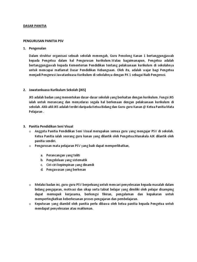 Dasar Panitia PSV | PDF