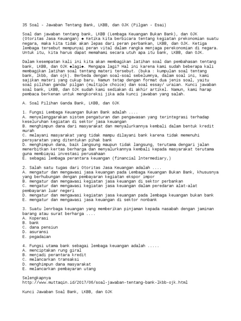 Soal Bank, LKBB, dan OJK | PDF