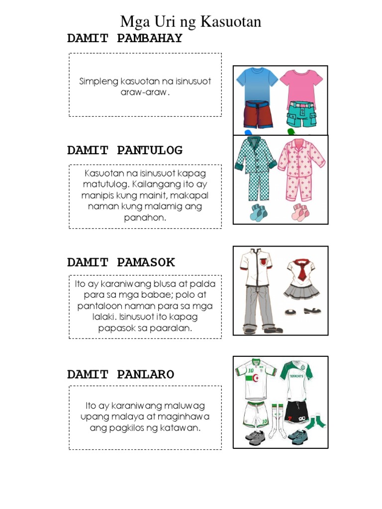 Mga Uri NG Kasuotan | PDF