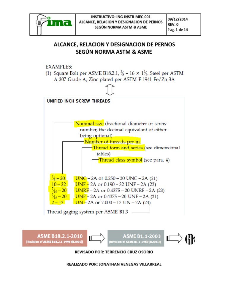 Ing Instr Mec 001 Rev.0 | PDF | Pulgada | Tornillo