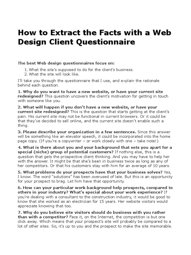Web Design Client Questionnaire Guide | PDF | E Commerce | Credit Card