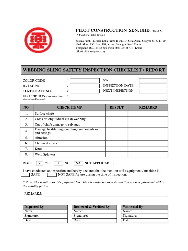 Webbing Sling Safety Inspection Report | PDF | Business | Technology ...