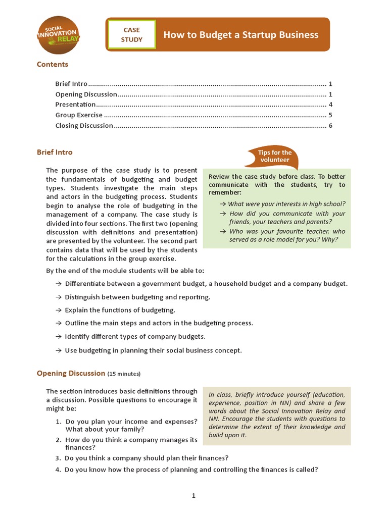 Budgeting Case Study SIR Final 1hr | PDF | Budget | Revenue