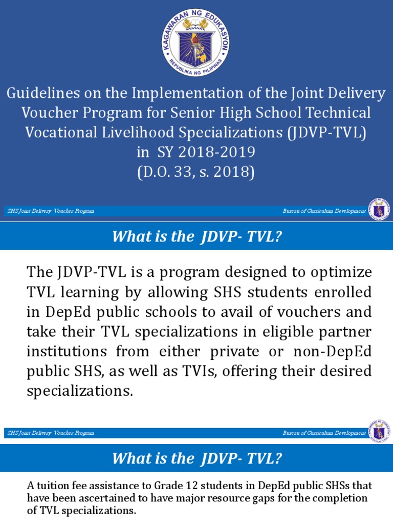 JDVP-TVL Guidelines for SHS 2018-2019 | PDF | School Voucher | Curriculum
