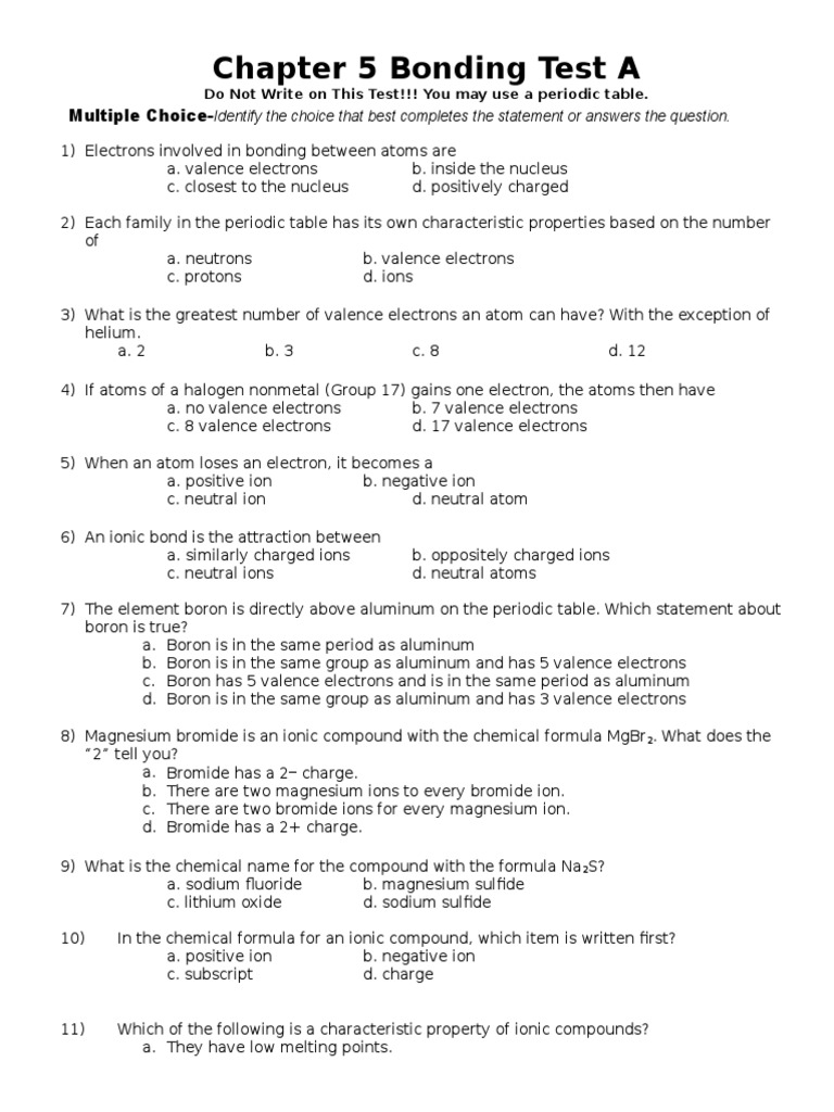 Bonding Test | PDF | Ion | Ionic Bonding