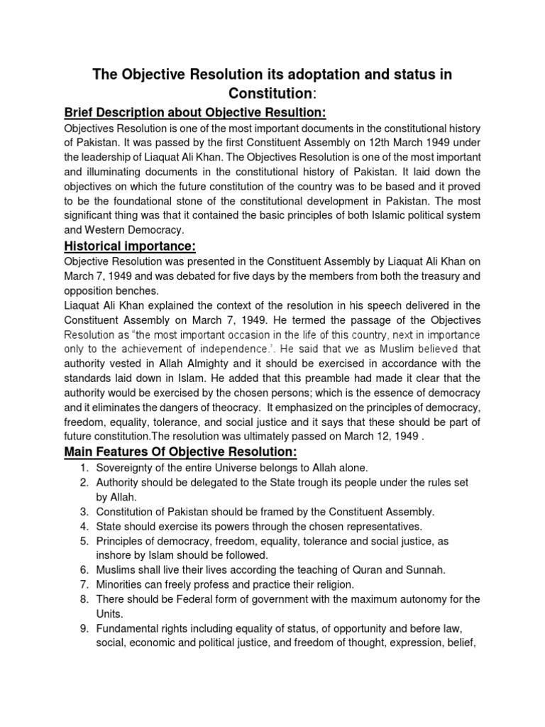 The Objective Resolution Its Adoptation and Status in Constitution ...