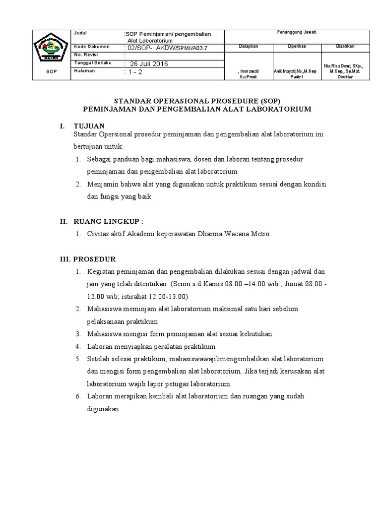 Sop-Peminjaman Alat Lab PDF | PDF
