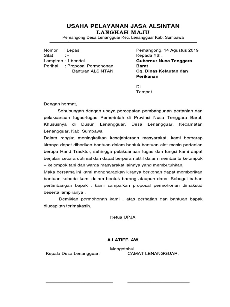 Proposal Bantuan ALSINTAN UPJA 2019 | PDF | Ilmu Sosial