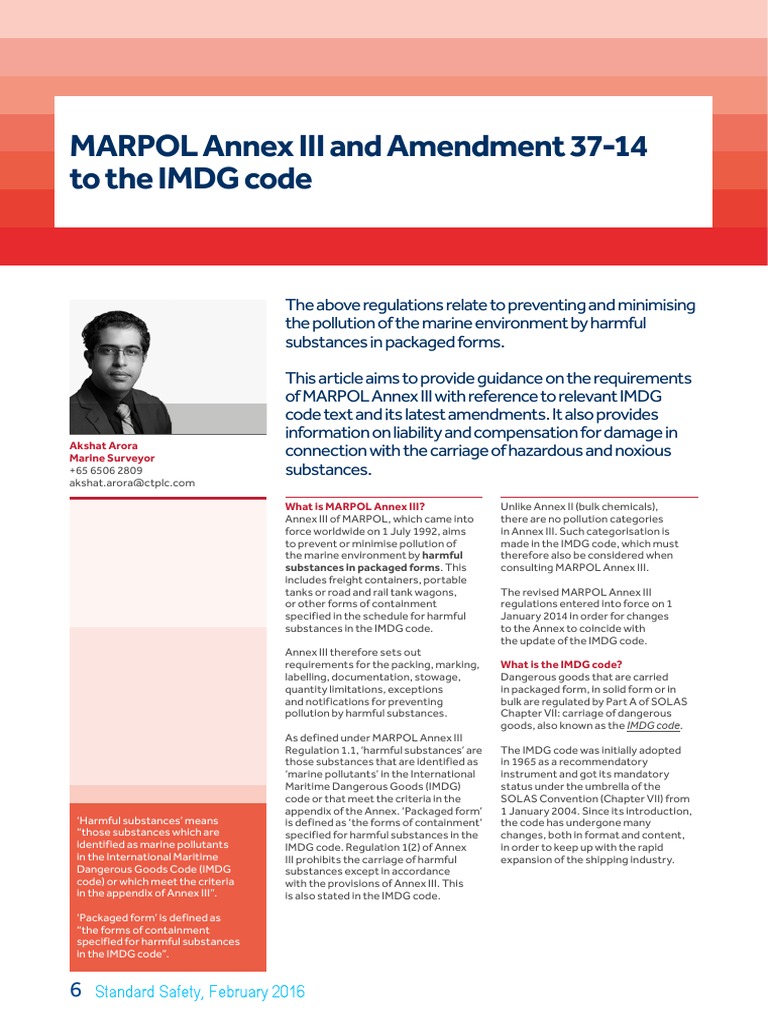 Marpol Annex III and Amendment 37 14 To The Imdg Code | PDF | Dangerous ...