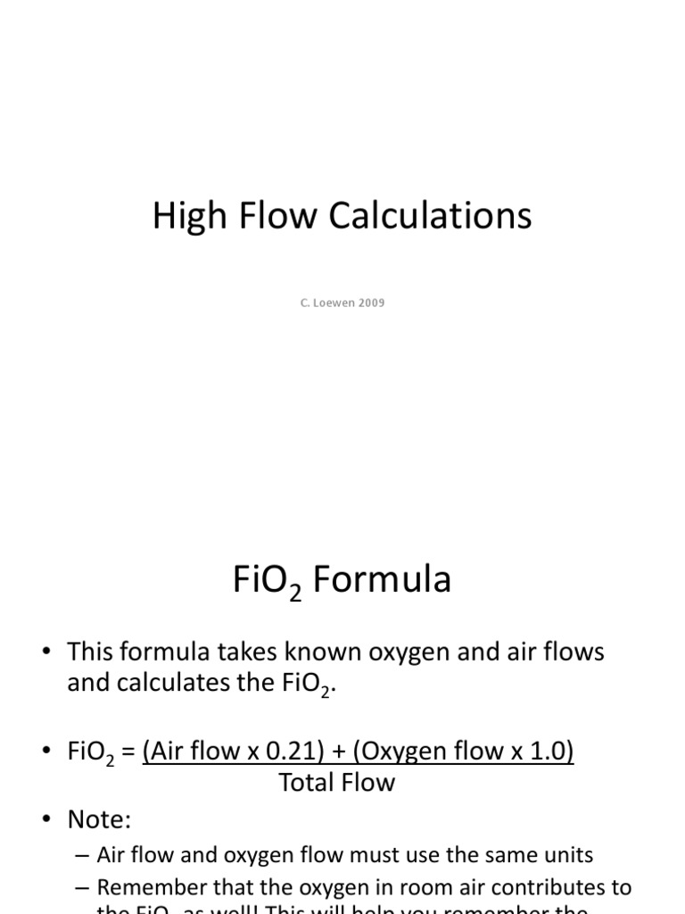 High Flow Formulas PDF | Download Free PDF | Oxygen | Flow Measurement
