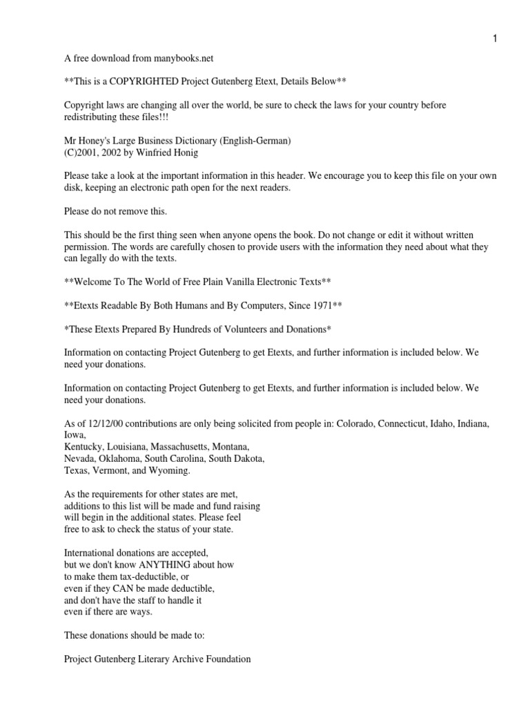 Business German Dictionary PDF | PDF | E Text | Project Gutenberg