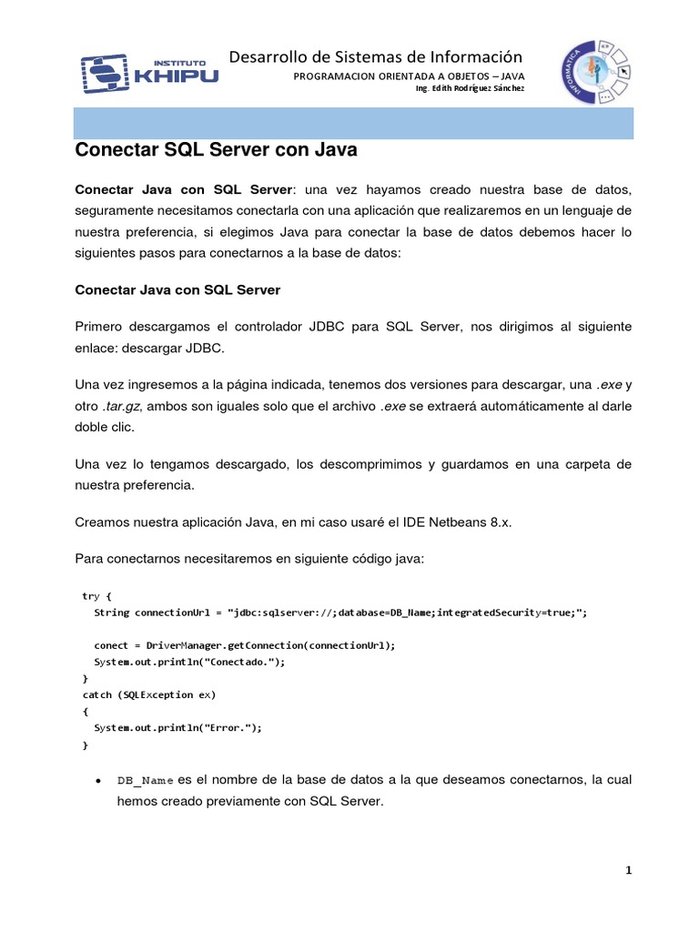 Conectar SQL Con Java | PDF | Servidor SQL de Microsoft | Java (lenguaje de programación)