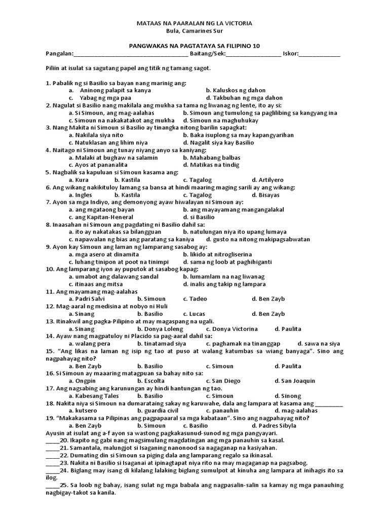 Final Exam Grade 10 | PDF