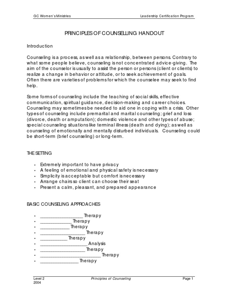 Counselling Handout PDF | PDF | Counseling Psychology | Psychotherapy