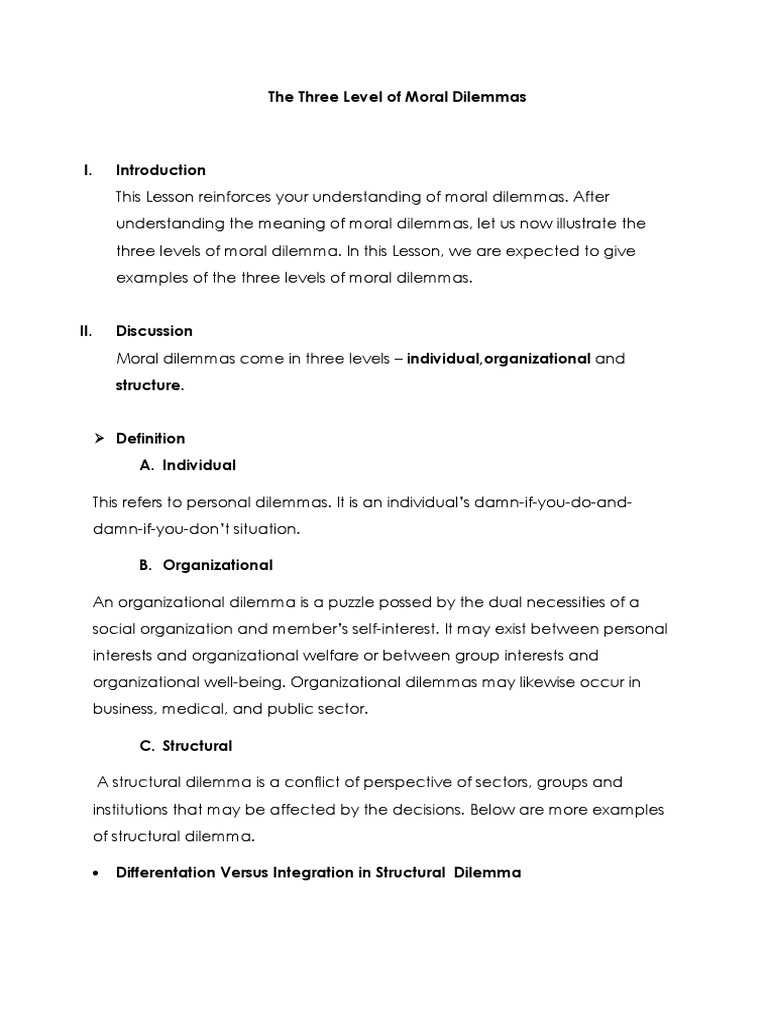 The Three Level of Moral Dilemmas | PDF | Curriculum | Welfare