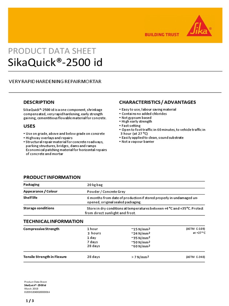 Sikaquick 2500 Id - Pds en | PDF | Concrete | Water