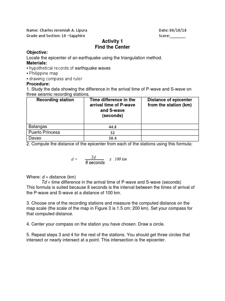 Locating the Epicenter: Using the Triangulation Method to Find the ...