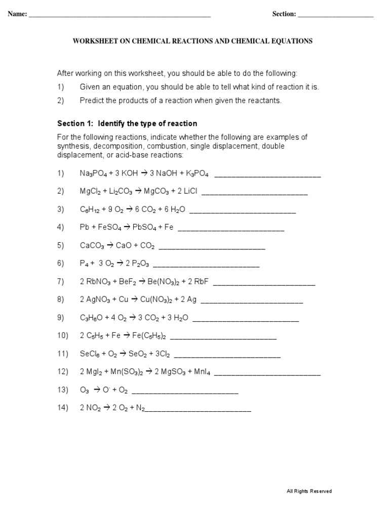 Chemical Equation Worksheet Pdf Grade 11 Chemistry Week 2 Lesson 1