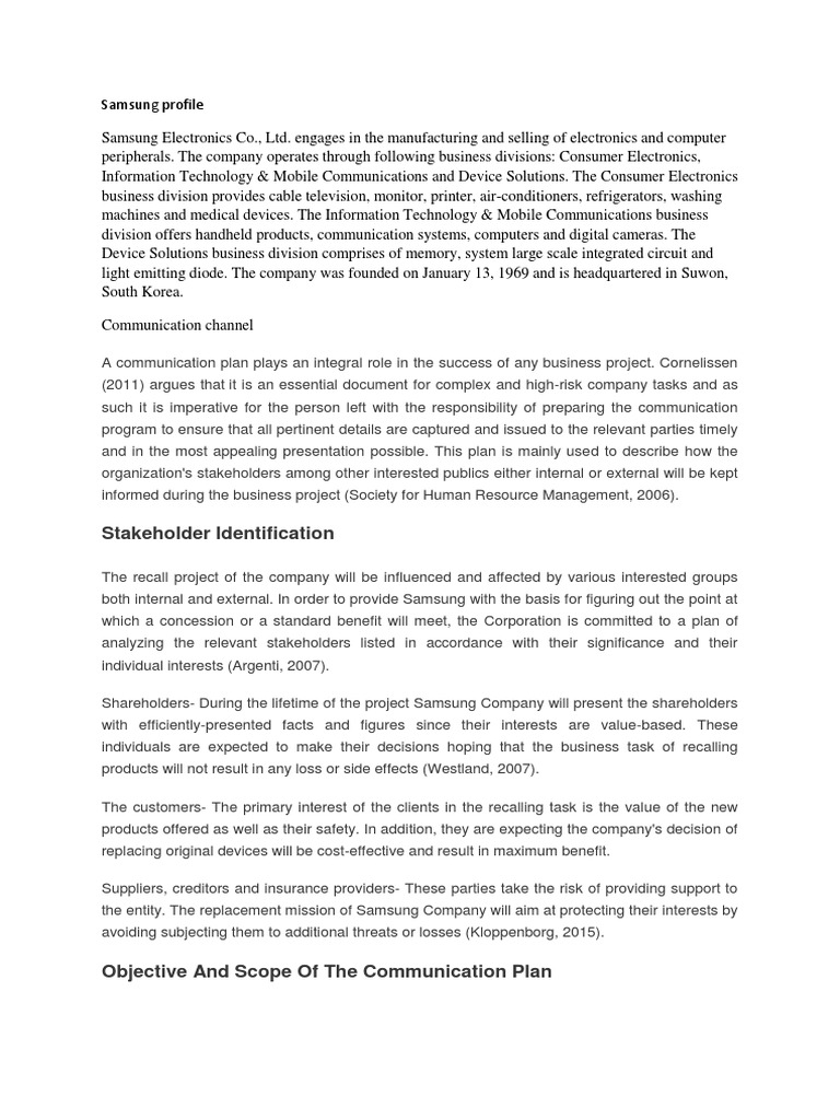 Samsung Profile | PDF | Stakeholder (Corporate) | Communication