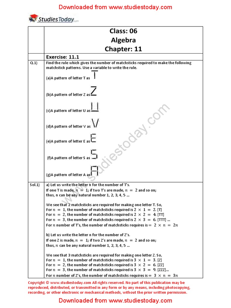 NCERT Solutions Class 6 Mathematics Algebra PDF | PDF | Multiplication ...