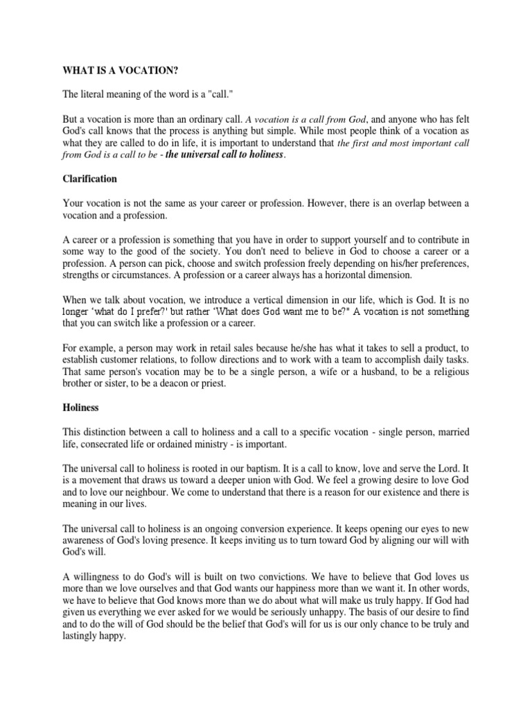 What Is A Vocation | PDF | Chastity | Catholic Church