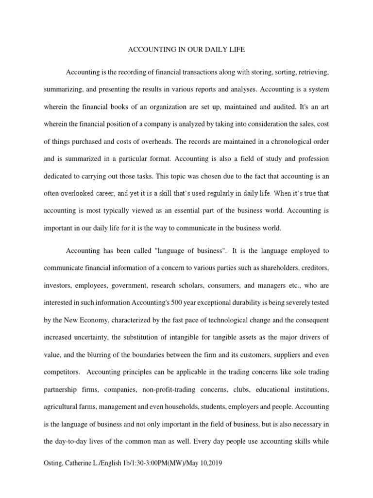 Accounting in Our Daily Life | PDF | Accounting | Employment