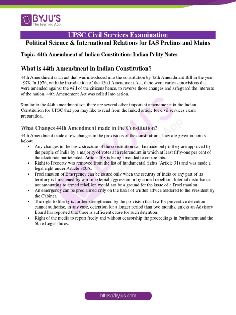 44th Amendment of Indian Constitution | PDF | Politics