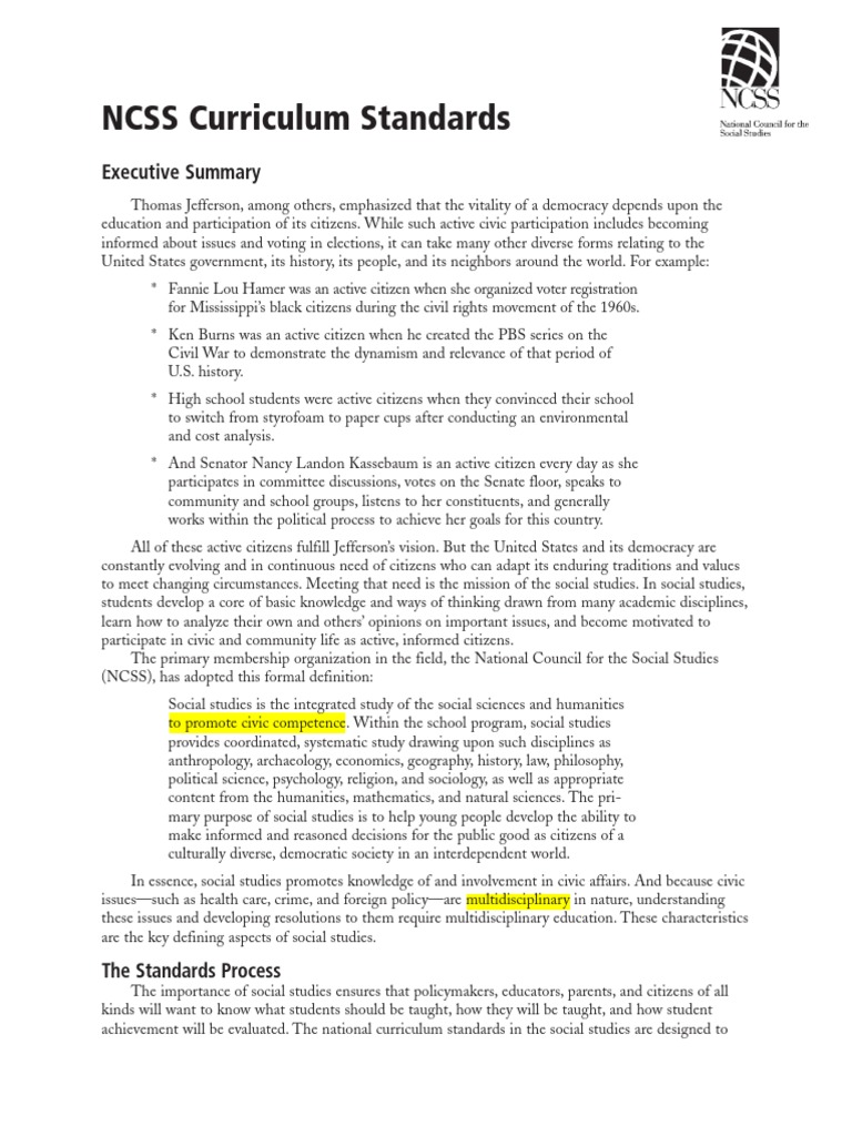 NCSS Curriculum Standards Guide for Civic Education | PDF | Social ...