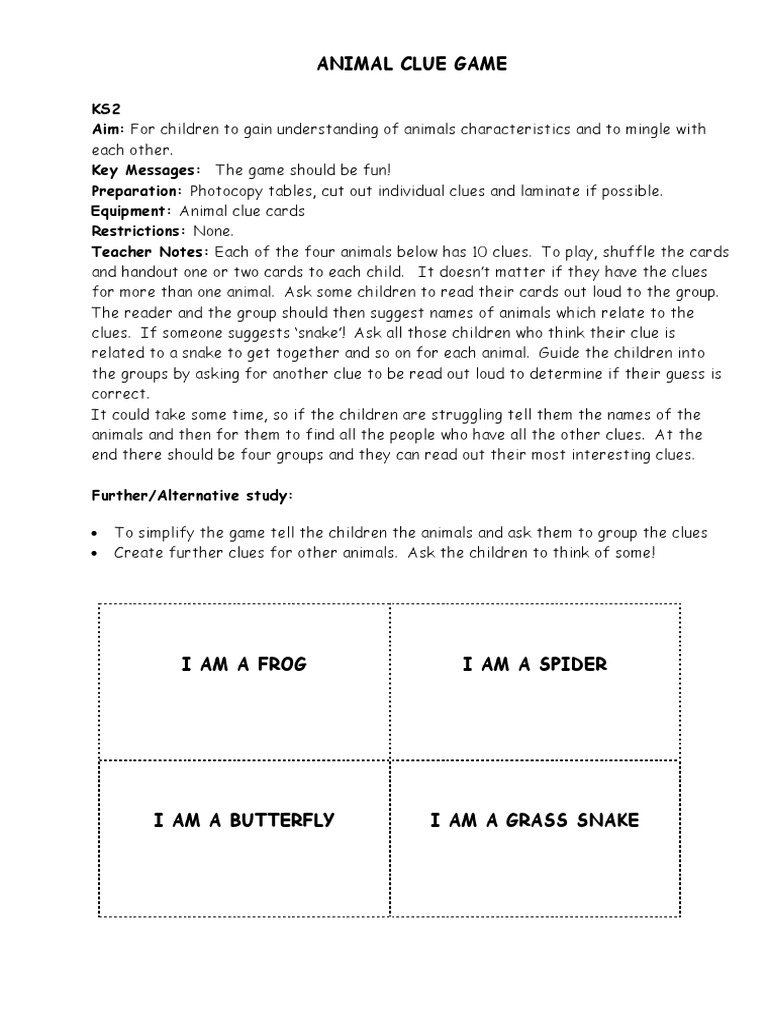 Animal Clue Game for KS2 Kids | PDF | Insects | Organisms