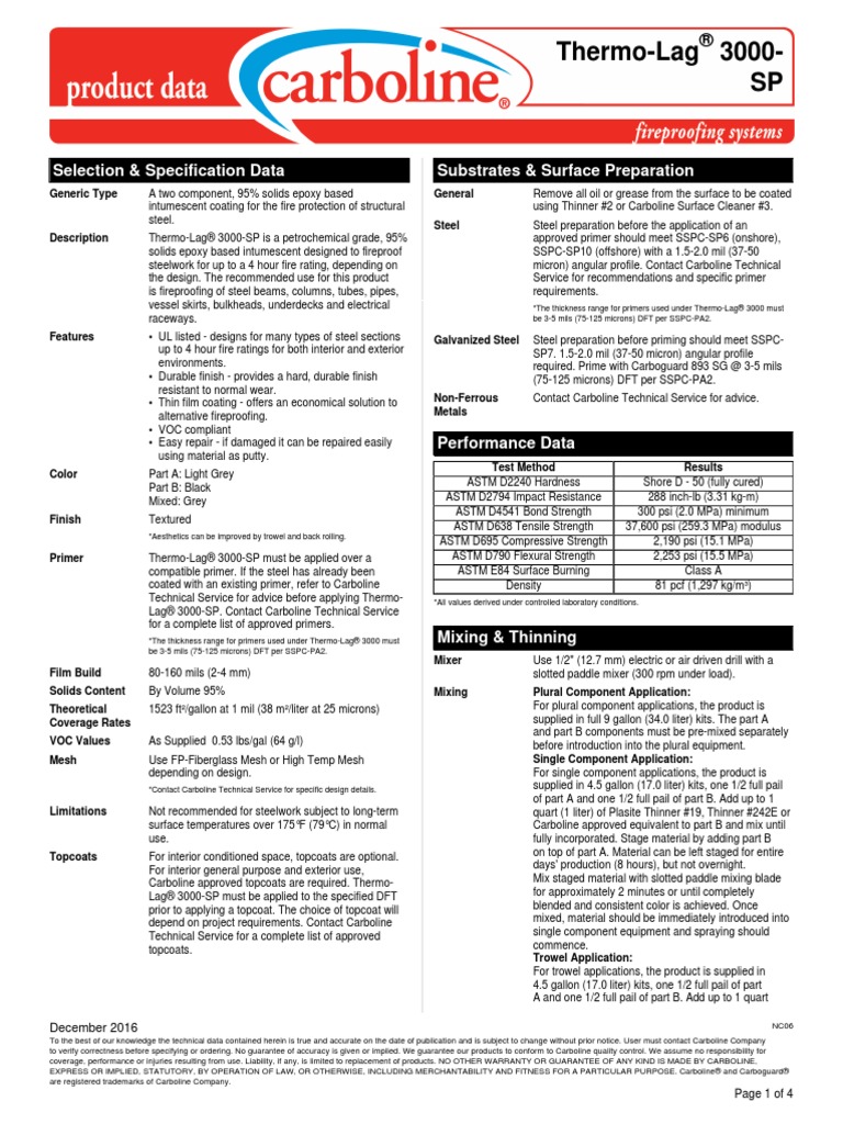 Thermo Lag - 3000 SP - PDS Fireproofing | PDF | Shelf Life | Humidity