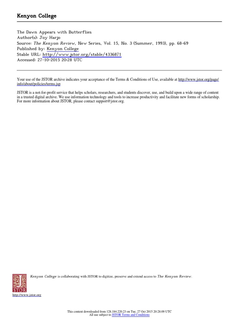 The Kenyon Review Volume 15 Issue 3 1993 (Doi 10.2307 - 4336871) Joy ...